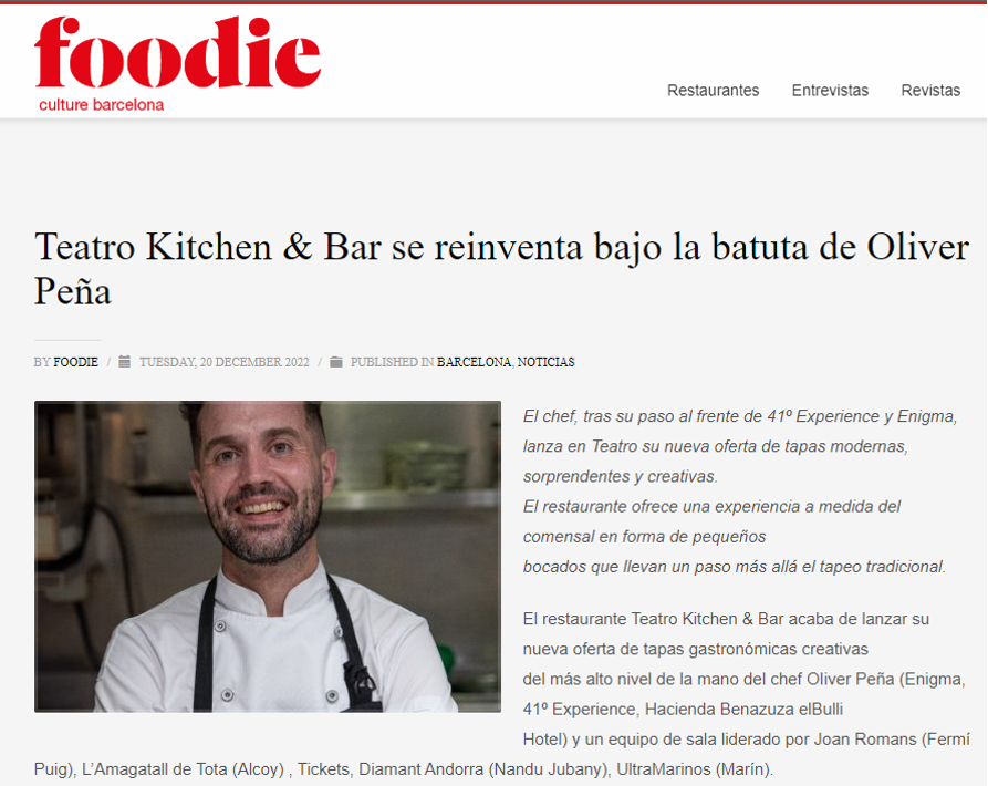 Prensa - Teatro Kitchen Bar