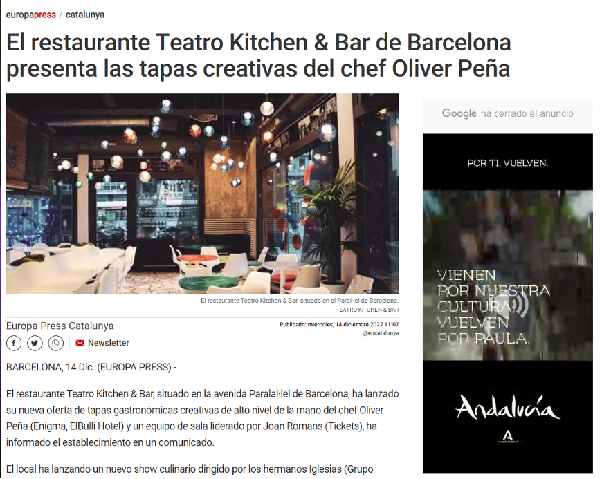 Prensa - Teatro Kitchen Bar