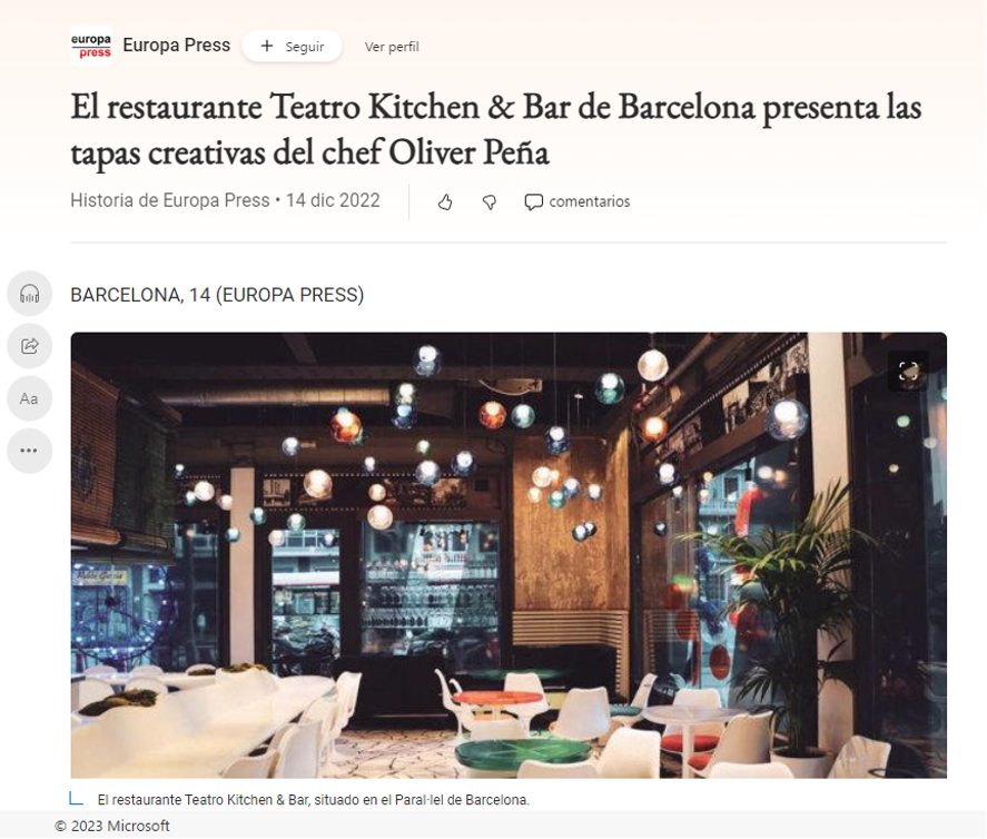 Prensa - Teatro Kitchen Bar