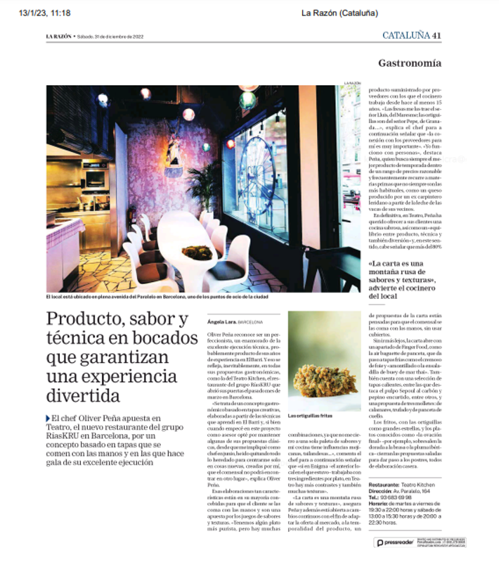 Prensa - Teatro Kitchen Bar
